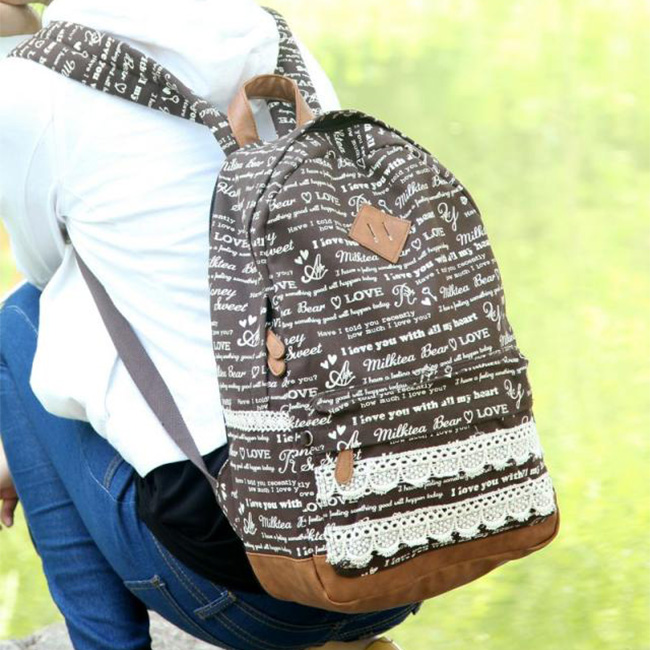 Sexy Letters Pig Nose Lace Canvas Backpack - Dark Khaki [grhmf22000113 ...