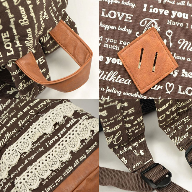 Sexy Letters Pig Nose Lace Canvas Backpack - Dark Khaki [grhmf22000113 ...