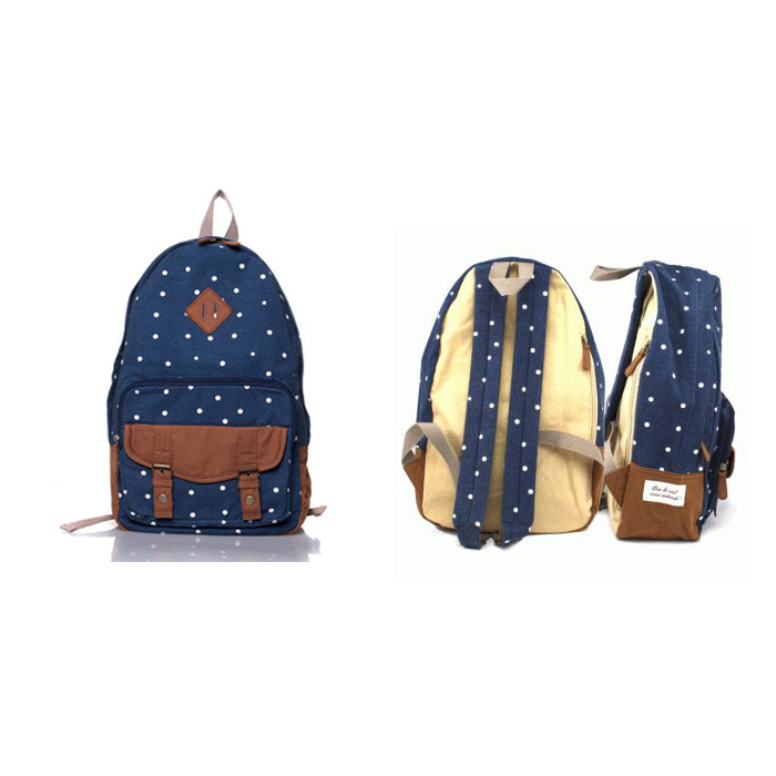Sweet Cute White Tiny Dot Canvas Backpack - Dark Blue [grhmf22000119 ...